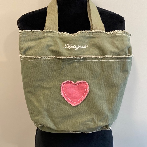 Life Is Good | Bags | Life Is Good Sage Green Canvas Tote With Pink ...